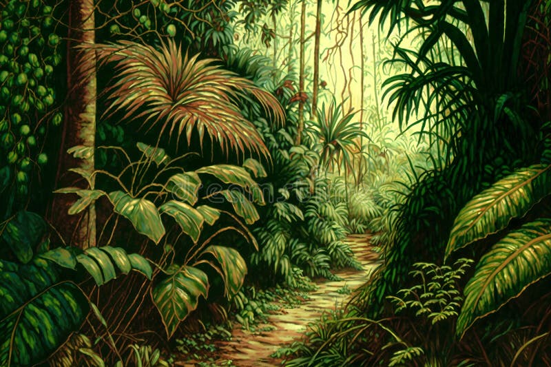 Landscape with a Path in the Jungle. Digital Painting. Computer ...