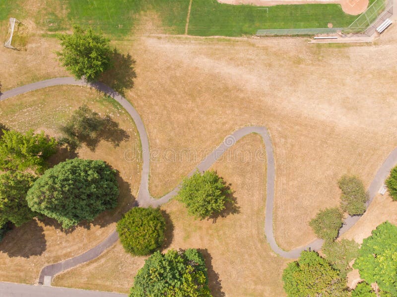 Landscape, Paths and Trees in the Park, Shot from the Top Point, Frame ...