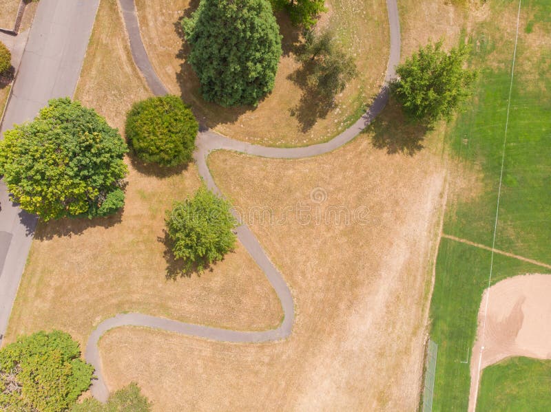 Landscape, Paths and Trees in the Park, Shot from the Top Point, Frame ...