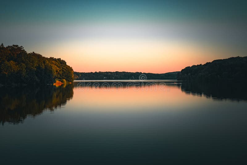 Landscape of Peaceful Area Covered with Trees and Reflecting in Still ...