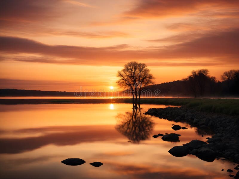 A Landscape of a Peaceful Place at Sunset Stock Image - Image of sunny ...