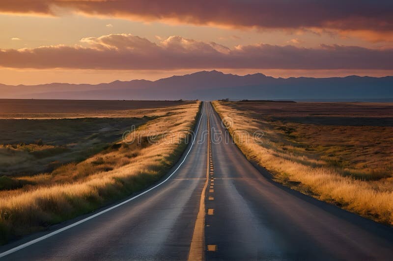 A Landscape Pf a Straight Highway with Beautiful Sunset Stock Image ...