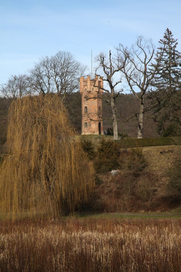 Landscape with Trees and an Observatory Tower Stock Photo - Image of ...