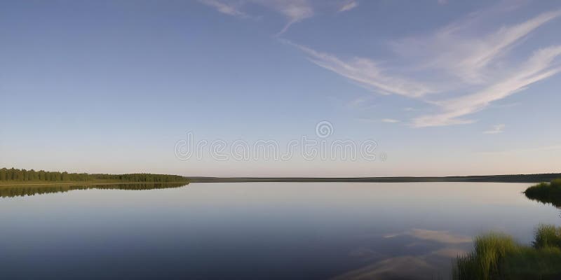 A Calm Lake with a Clear Blue Sky Reflected on the Still Water ...