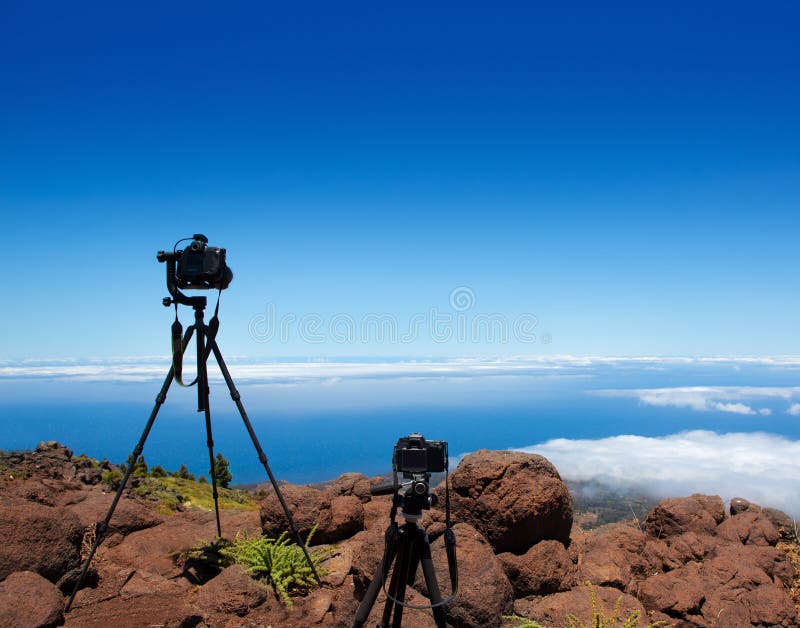Landscape Photographer Working with Tripod and Dslr Camera Stock Image ...
