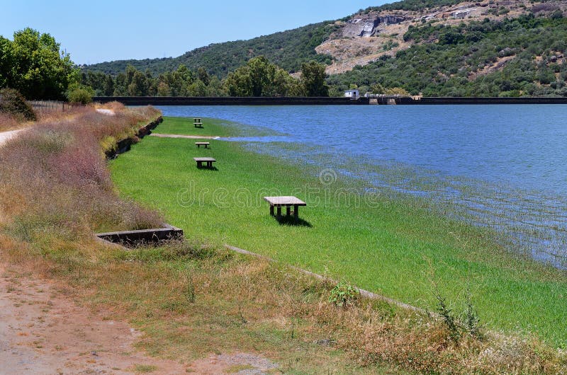 Landscape with Picnic Tables-horizontal Stock Image - Image of table ...