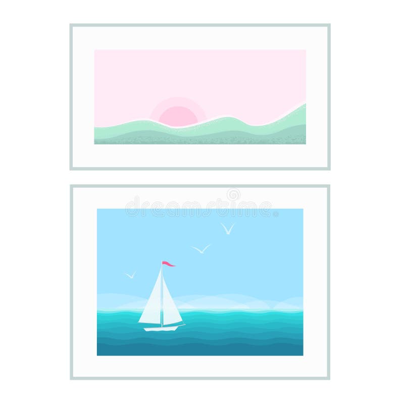 Landscape Pictures in Frames Interior Design Elements Stock Vector ...