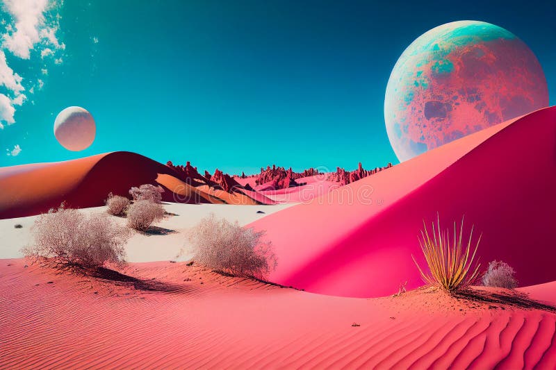 Landscape with Pink Desert in Bright Sky. Stock Illustration ...