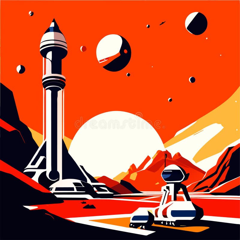 Landscape of the Planet Mars in a Flat Style. Vector Illustration ...