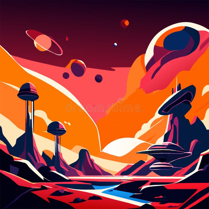 Landscape of the Planet Mars. Vector Illustration in a Flat Style Stock ...