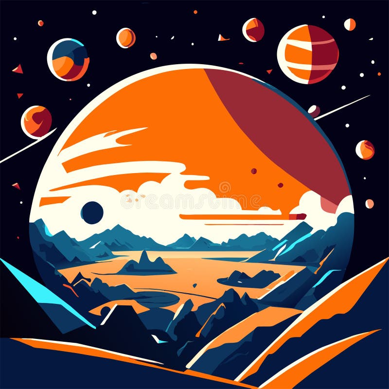 Landscape with Planets and Stars in the Space. Vector Illustration ...