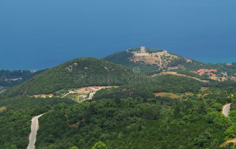 Landscape with the Platamon Castle and Sea Coast in Platamonas, Greece ...