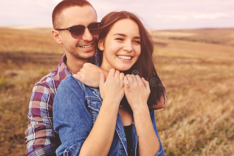 Landscape Portrait Of Young Beautiful Stylish Couple Sensual And Stock