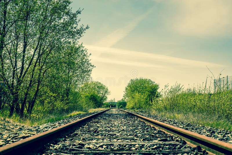 Landscape with Railroad Tracks Stock Photo - Image of steel ...