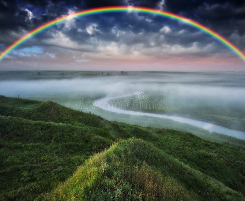 Landscape with a Rainbow on the River in Spring Stock Photo - Image of ...