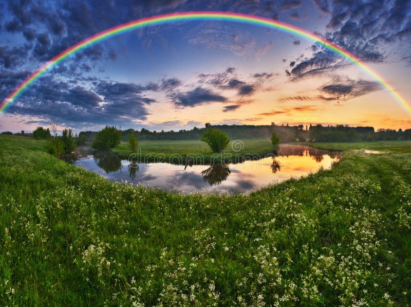 Landscape with a Rainbow on the River in Spring Stock Image - Image of ...