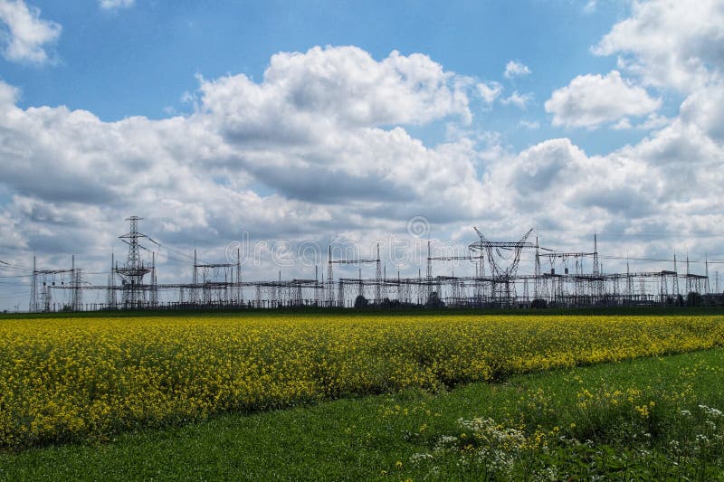 Landscape with and Power Station. Stock Image - Image of high, clouds ...