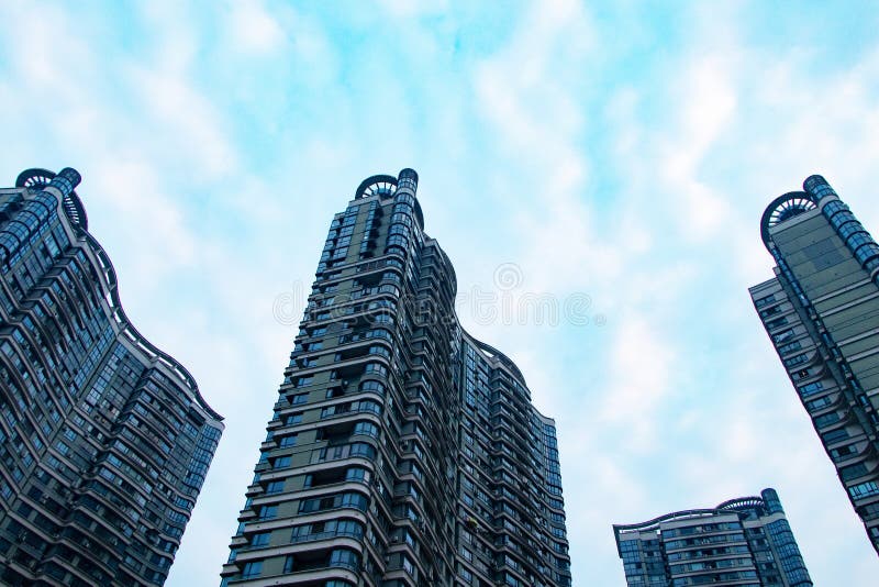 Landscape of Rectangular High-rise Building. Blue Sky with White Cloud ...