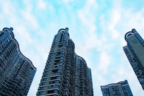 Landscape of Rectangular High-rise Building. Blue Sky with White Cloud ...