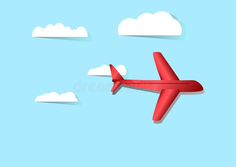 Landscape of Red Plane on Blue Sky and Clouds Stock Vector ...