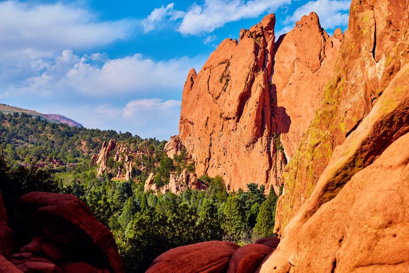 Landscape of Red Rocky Mountain Sheets of Rock in Forest Stock Image ...