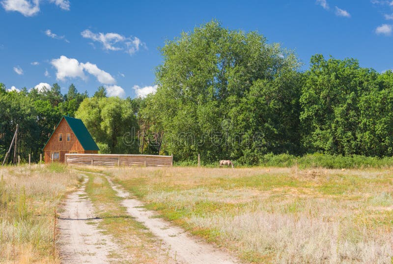 Landscape with Remote House on the Edge of Forest Stock Image - Image ...
