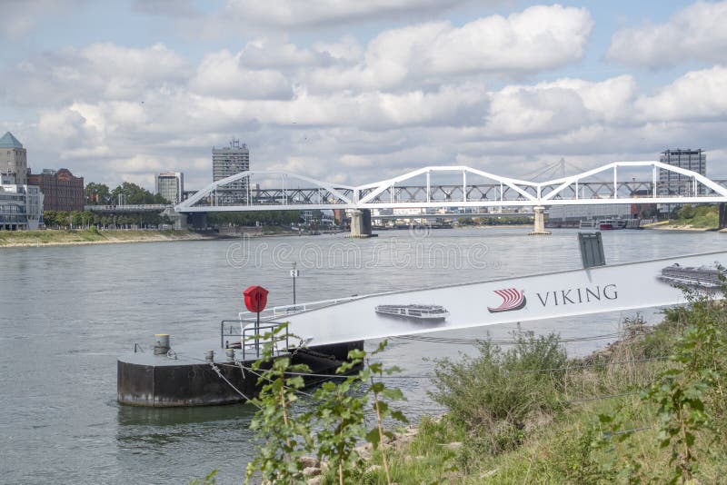 Landscape of Rhein River and Bridge in Mannheim Germany Editorial ...