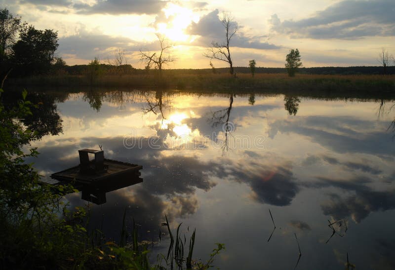 Landscape with River at Early Evening Time Stock Image - Image of ...