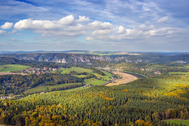 Landscape with River Elbe in Saxony Switzerland Stock Photo - Image of ...
