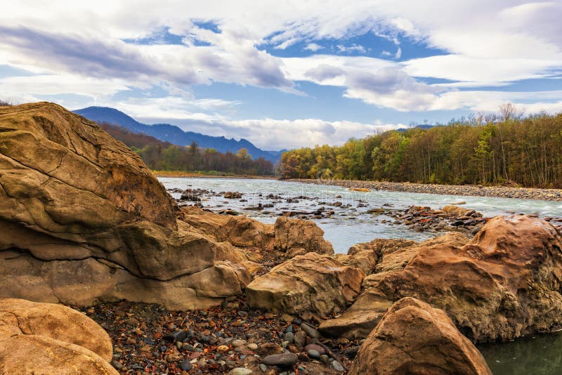 Landscape of a River with a Fast Current Flowing in the Foothills Stock ...