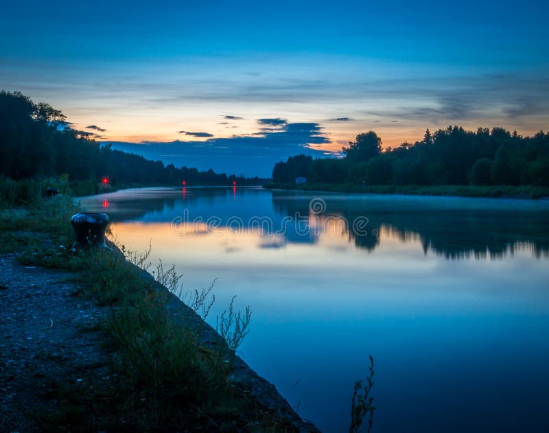 Landscape with River and Forest on a Sunset Stock Photo - Image of ...