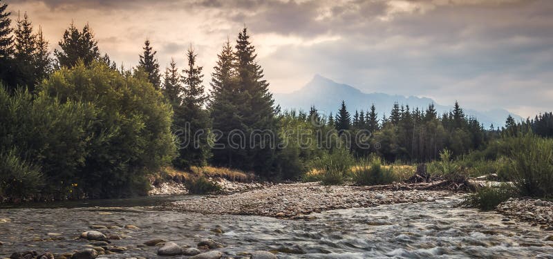 Landscape with River and Mountain Stock Photo - Image of stone, peak ...