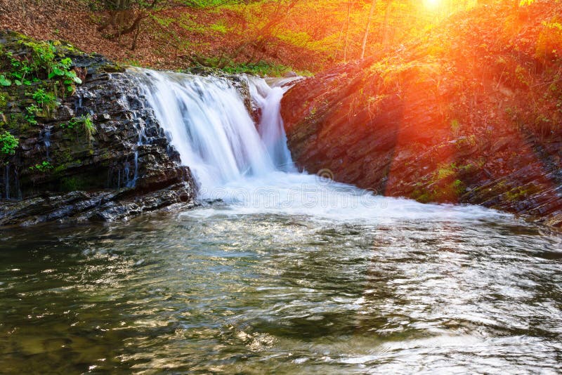 Landscape of River in Mountains and Small Waterfall. Stock Image ...