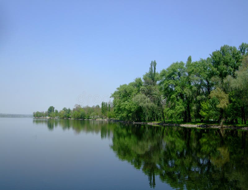 Landscape on the River with Reflection of Trees in the Water Stock ...