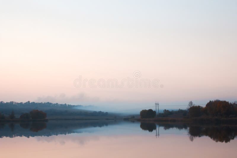 Landscape with River at Sunset Stock Photo - Image of reflection, flora ...