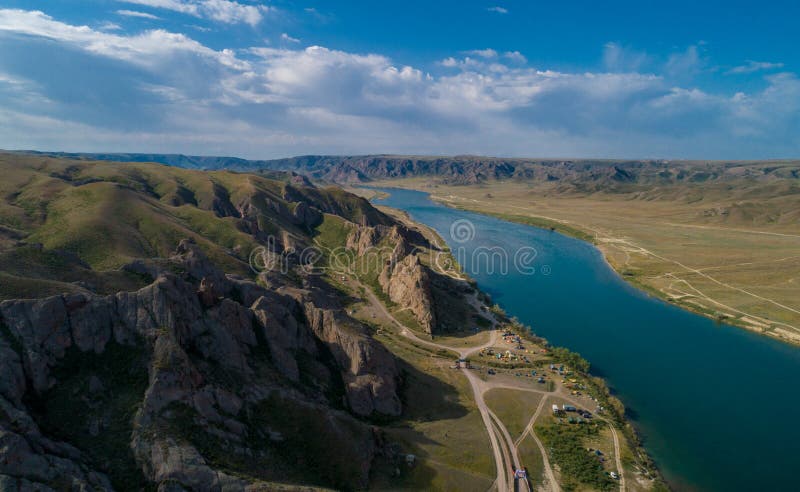 Landscape with a River, View from the Top Stock Illustration ...