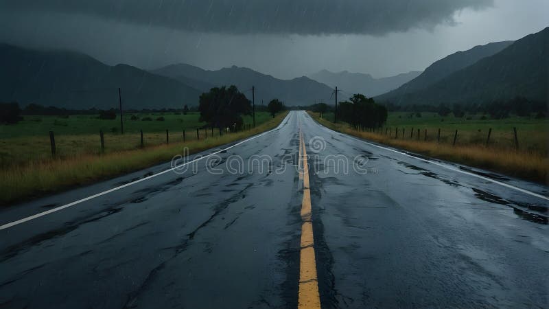 A Landscape of a Road in a Rainy Day Stock Illustration - Illustration ...