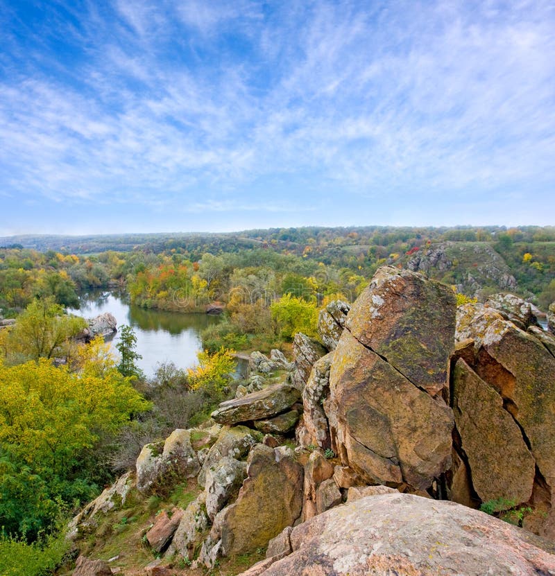 Landscape with Rock Over River Stock Photo - Image of morning, high ...