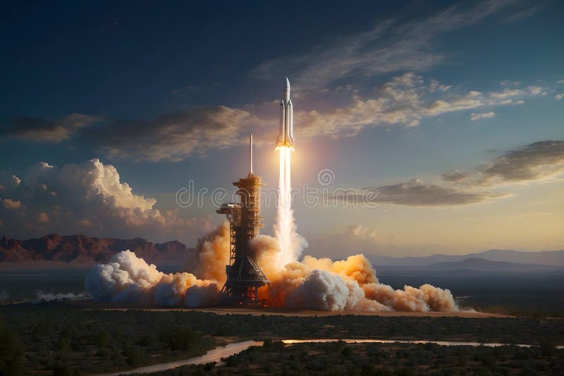 A Landscape of a Rocket Launching Stock Photo - Image of business ...