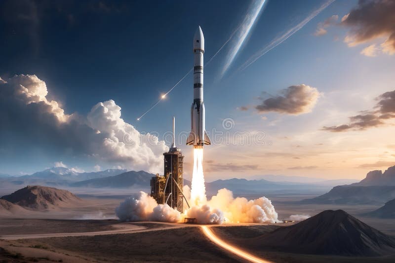 A Landscape of a Rocket Launching Stock Photo - Image of technology ...