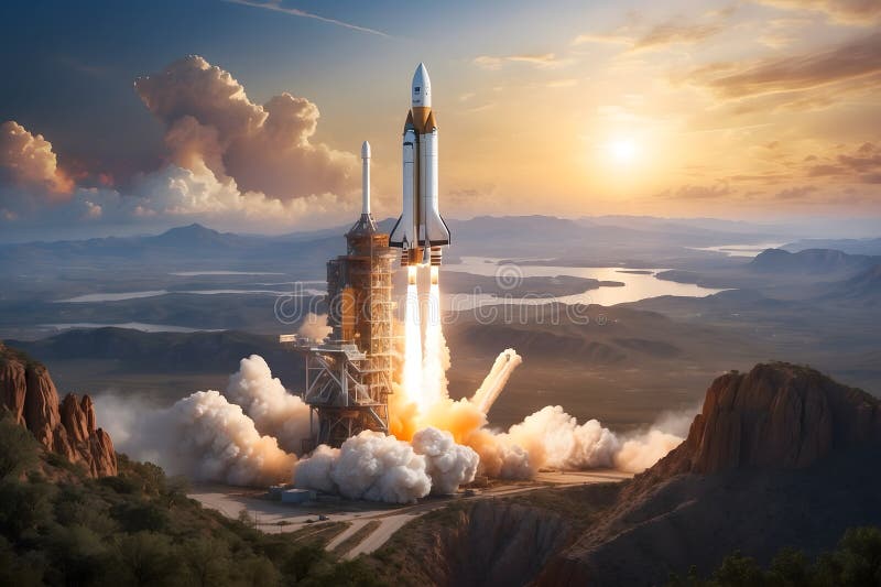 A Landscape of a Rocket Launching Stock Photo - Image of technology ...