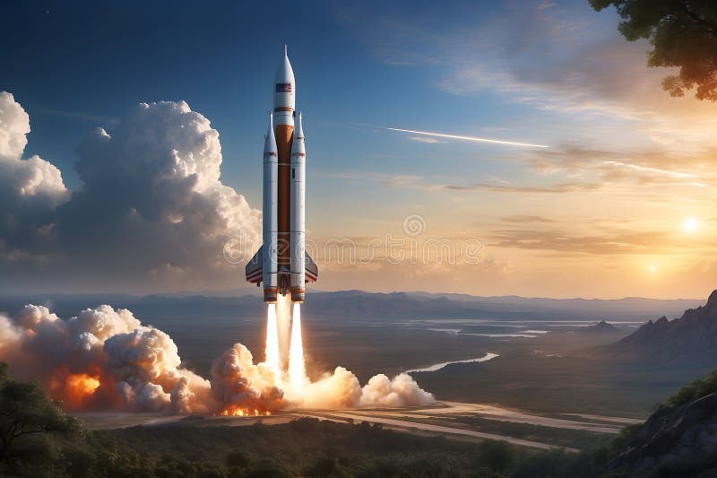 A Landscape of a Rocket Launching Stock Image - Image of blue, space ...