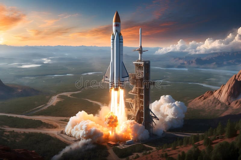A Landscape of a Rocket Launching Stock Photo - Image of innovation ...