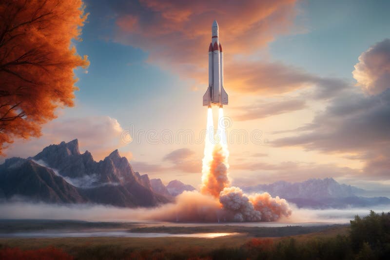 A Landscape of a Rocket Preparing To Launch Stock Photo - Image of ...
