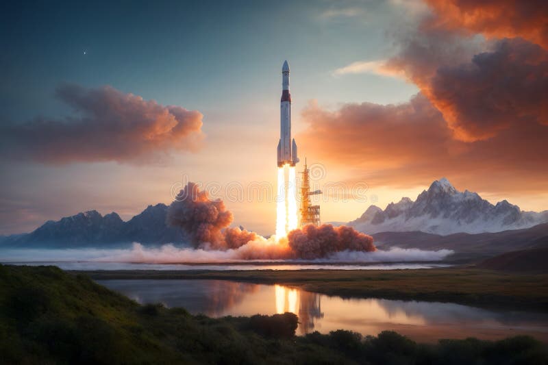 A Landscape of a Rocket Preparing To Launch Stock Image - Image of ...
