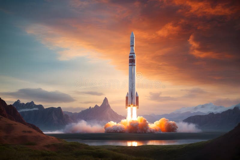 A Landscape of a Rocket Preparing To Launch Stock Image - Image of ...