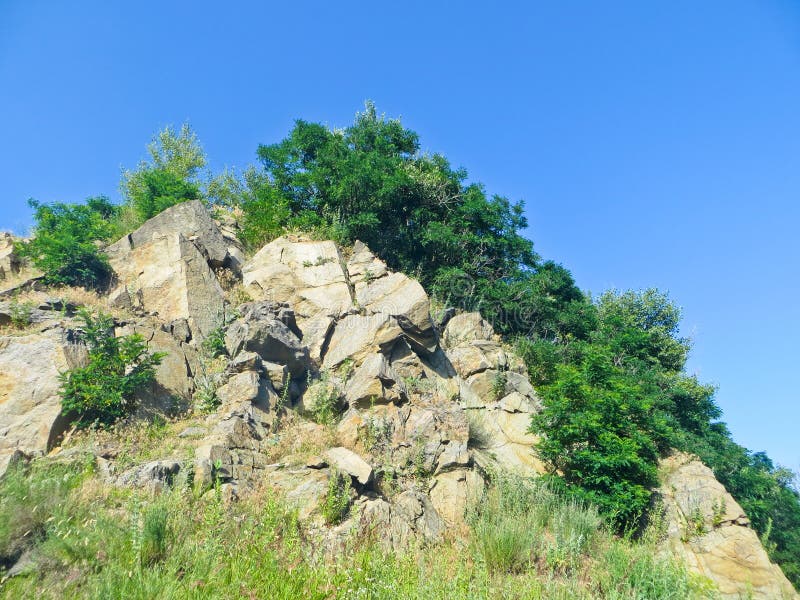 Landscape with Rocks and Trees Stock Photo - Image of background ...