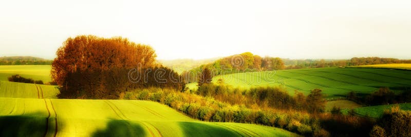 Landscape with Rolling Fields in Spring, Panoramic Image. Beautiful ...