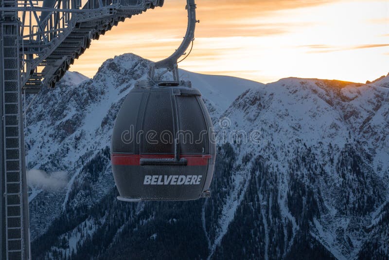 Landscape of a Ropeway on Kronplatz Covered in Snow during the Sunrise ...