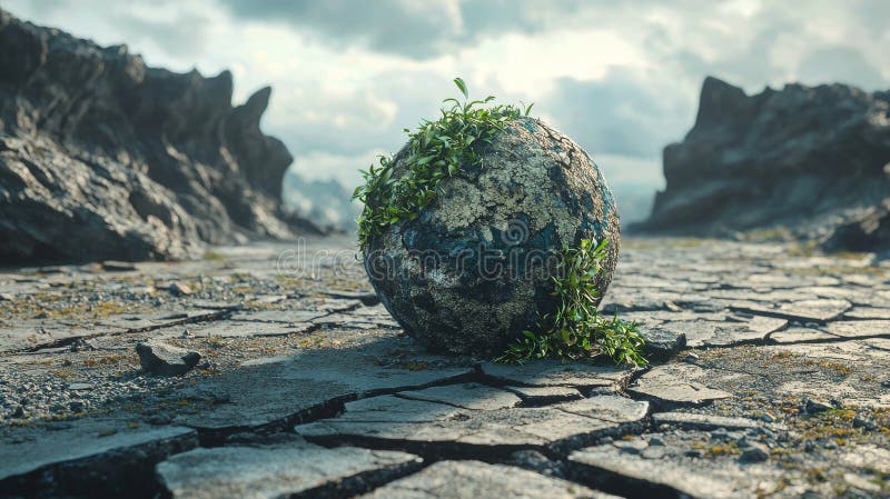 In a Landscape of Ruins and Moss, a Stone Sphere Supports Green ...